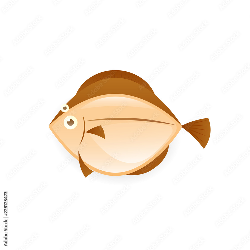 Flatfish cartoon icon. Seafood clipart isolated on white background ...