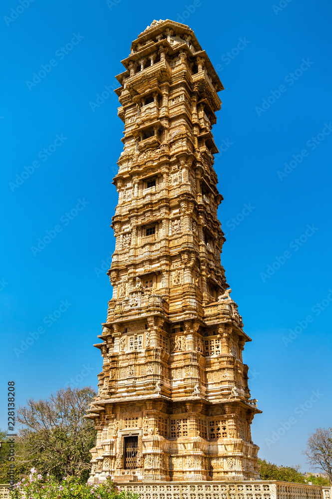 Vijaya Stambha, Victory Tower at Chittor fort. Rajasthan, India Stock ...