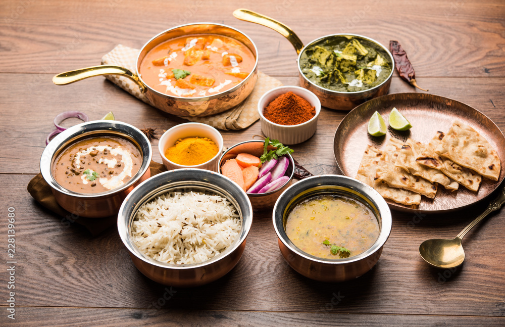 Indian Lunch / Dinner main course food in group includes Paneer Butter ...