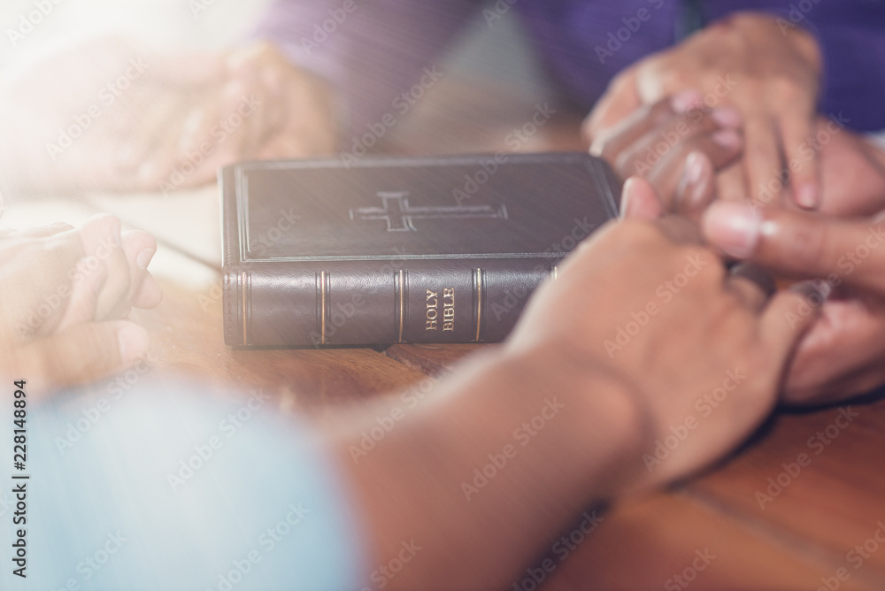 Christians and Bible study concept. Group of discipleship Studying the ...