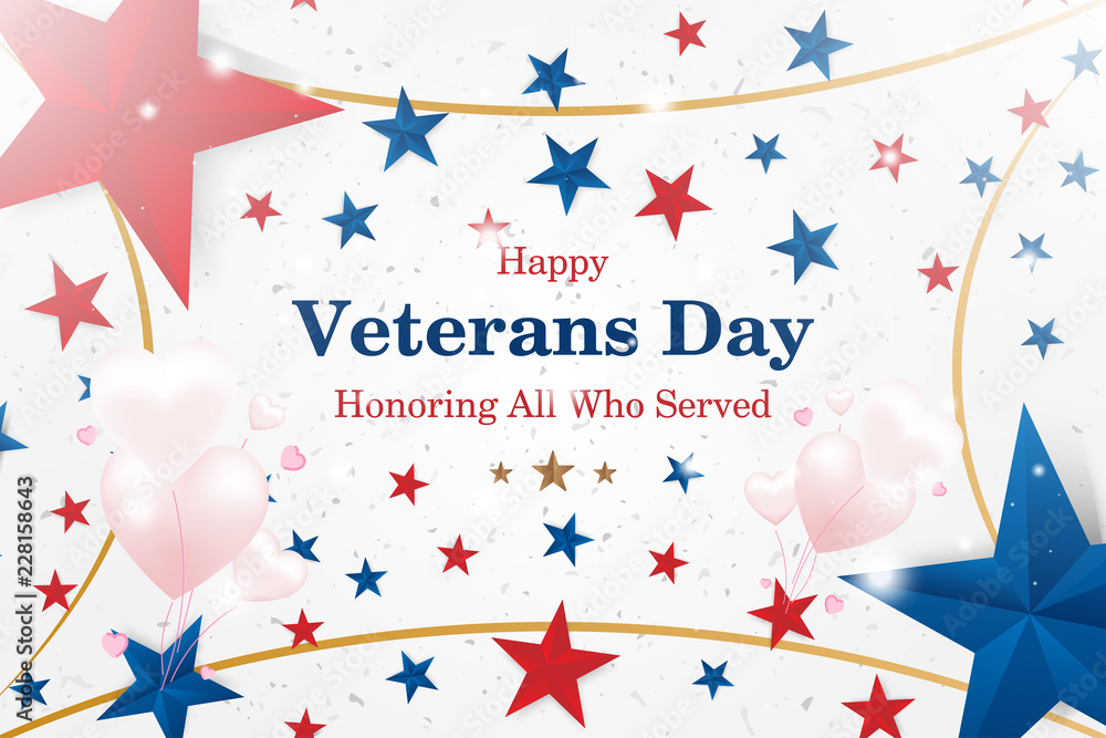 Veterans Day. Greeting card with font inscription on a starry ...