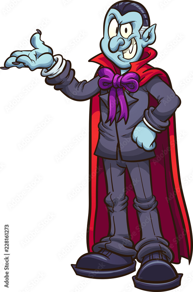 Cartoon vampire showcasing something. Vector clip art illustration with ...