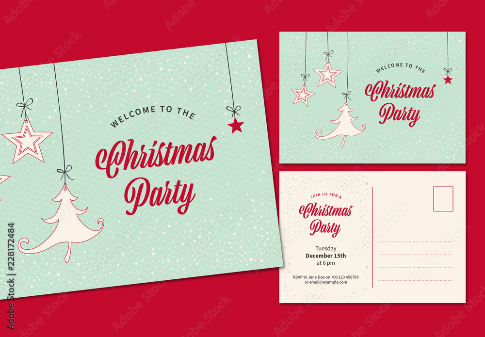 Christmas Party Postcard Layout Stock テンプレート | Adobe Stock