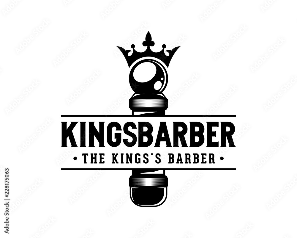 Vector King Barbershop Pole with Crown Sign Symbol Vintage Retro ...