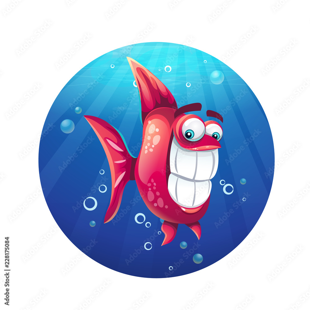 Vector cartoon illustration funny red fish Stock Vector | Adobe Stock