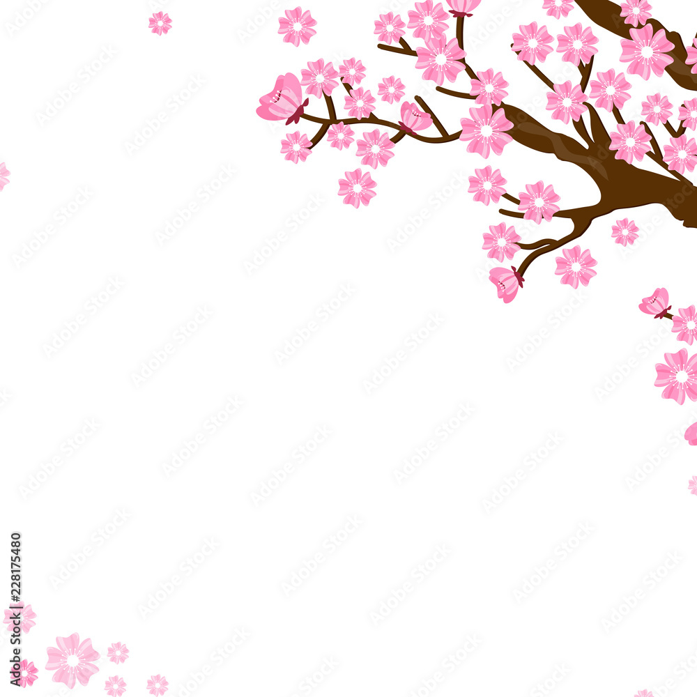 Vector Illustration. Background with sakura tree. Cute pink template ...