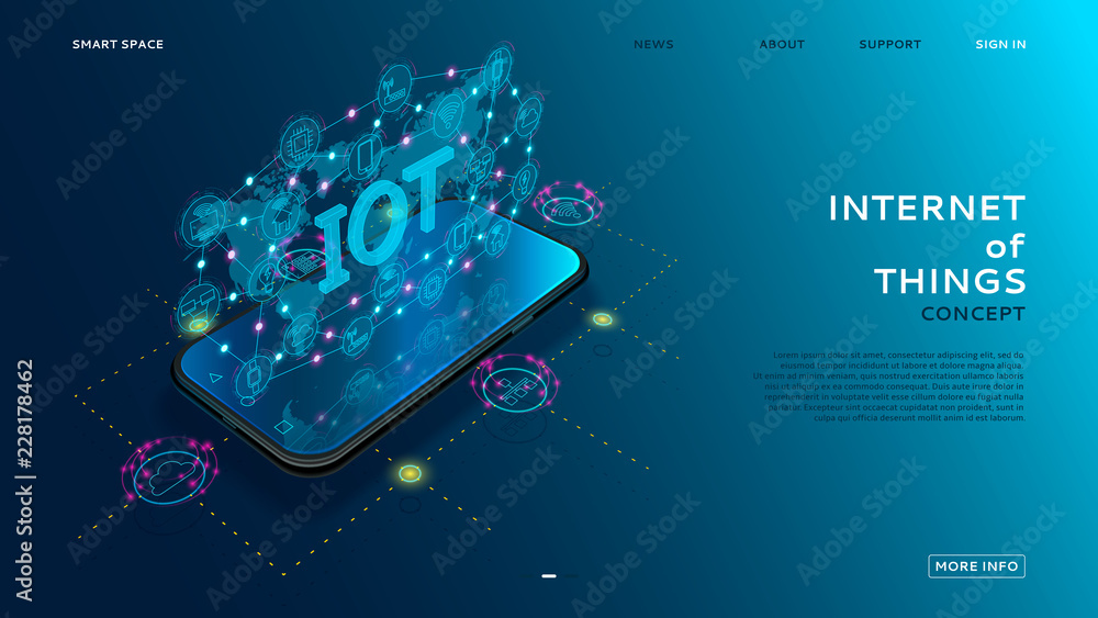 Internet of things technology concept. Smart app shows global Internet ...