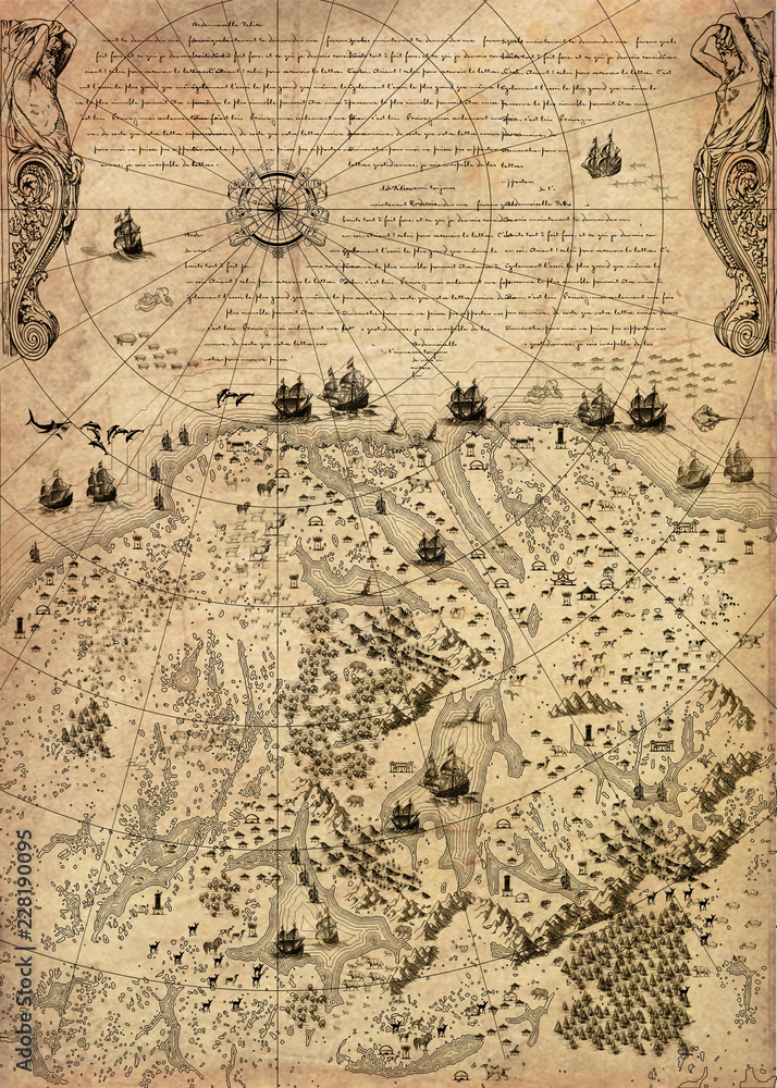 Old vintage fantasy map Stock Illustration | Adobe Stock