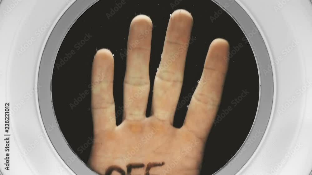 Vidéo Stock hand with the inscription on the palm: off, appears in the ...