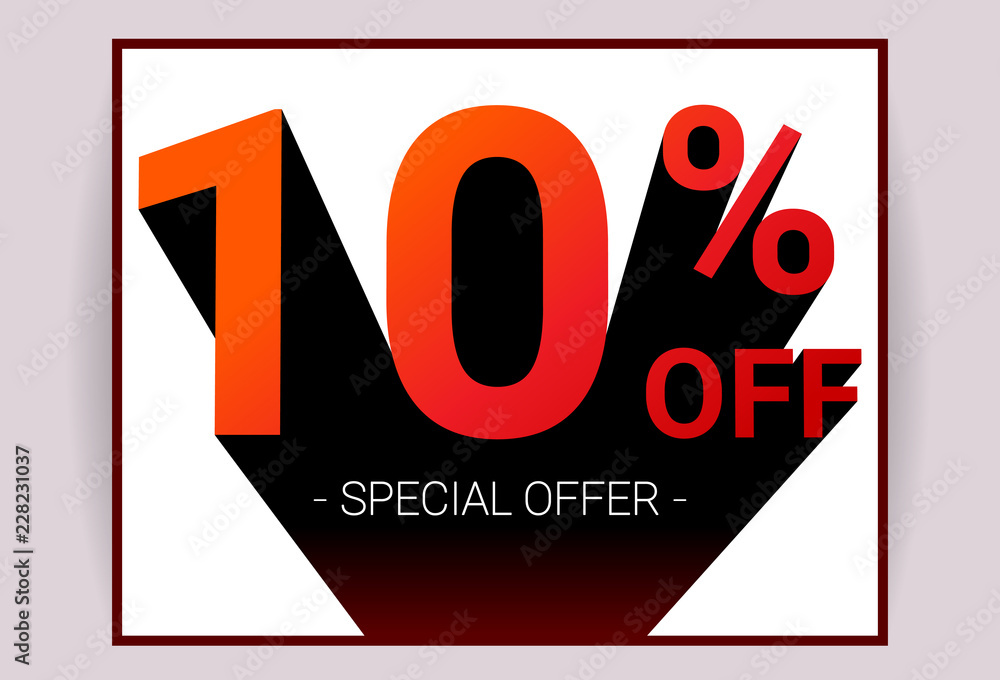 10% OFF Sale. Red color 3D text and black shadow on white background ...
