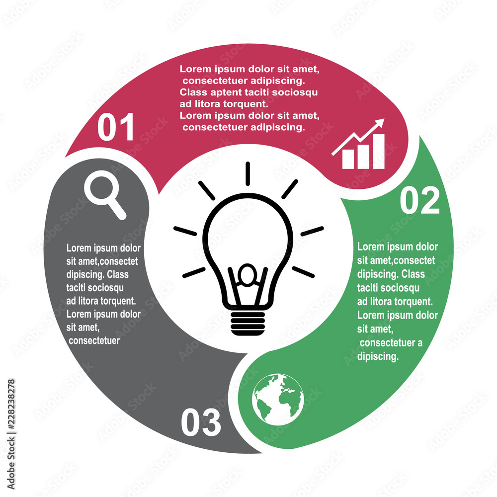 3 step vector element in three colors with labels, infographic diagram ...