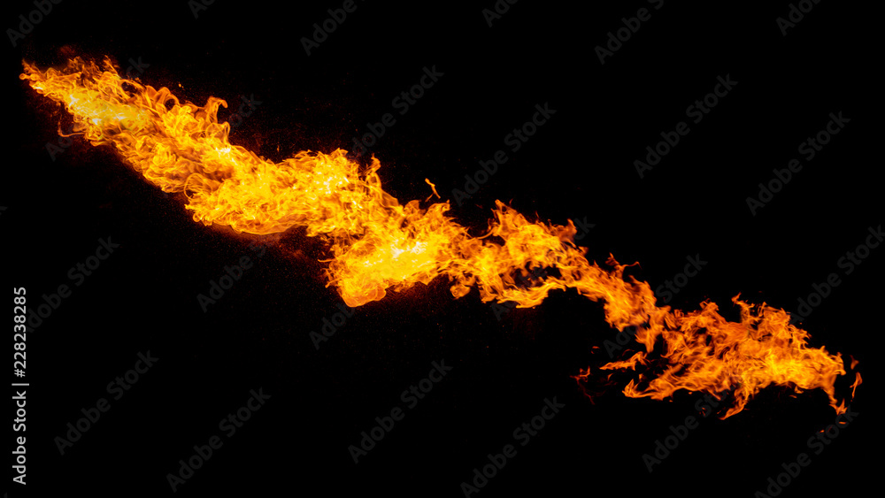 Dragon breathing flame, fire stream isolated on black Stock Photo ...
