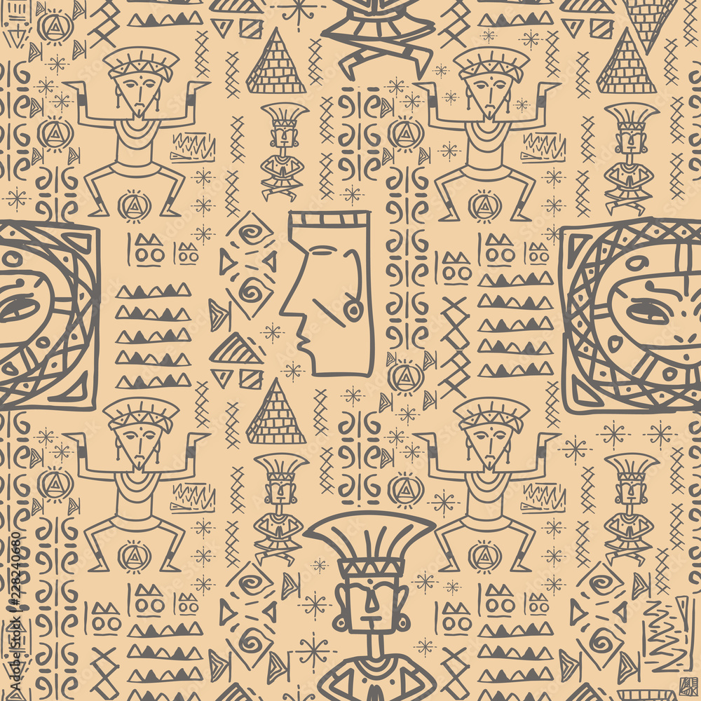 Aztec tribal with african egyptian style seamless pattern vector. Funky ...