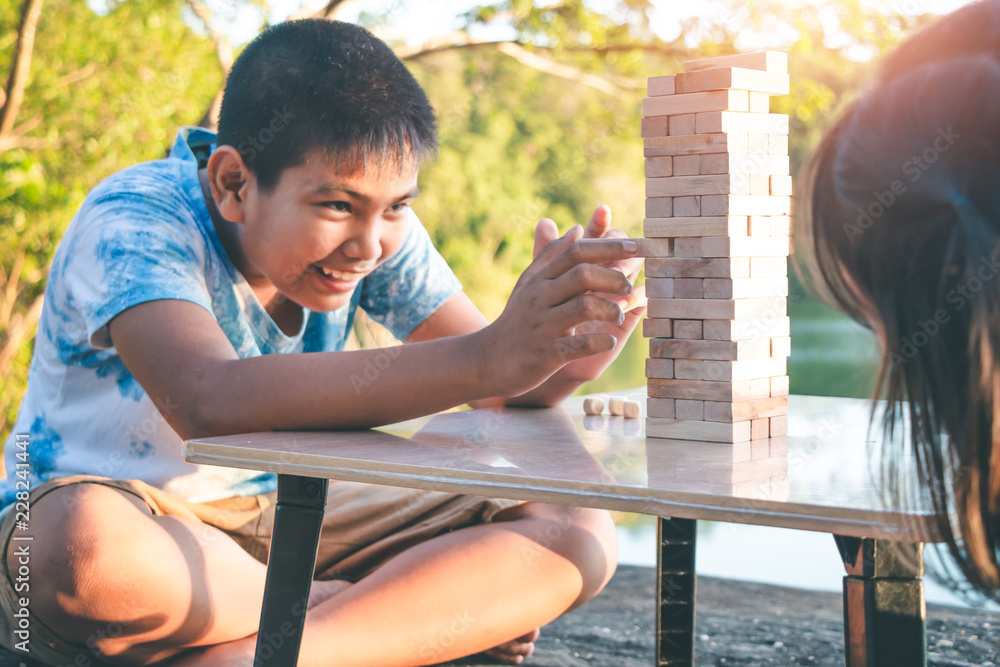 Children are playing stack high games to win the number one. Stock ...