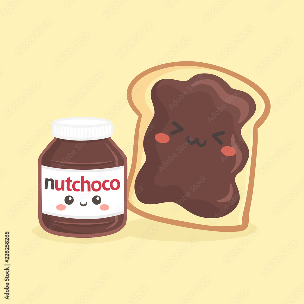 Cute Chocolate Hazelnut Spread Bottle Jar and Loaf Bread Sandwich ...