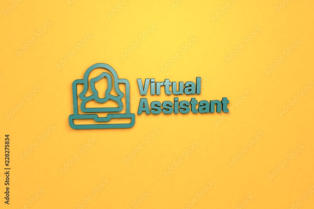 3D illustration of Virtual Assistant, green color and green text with ...