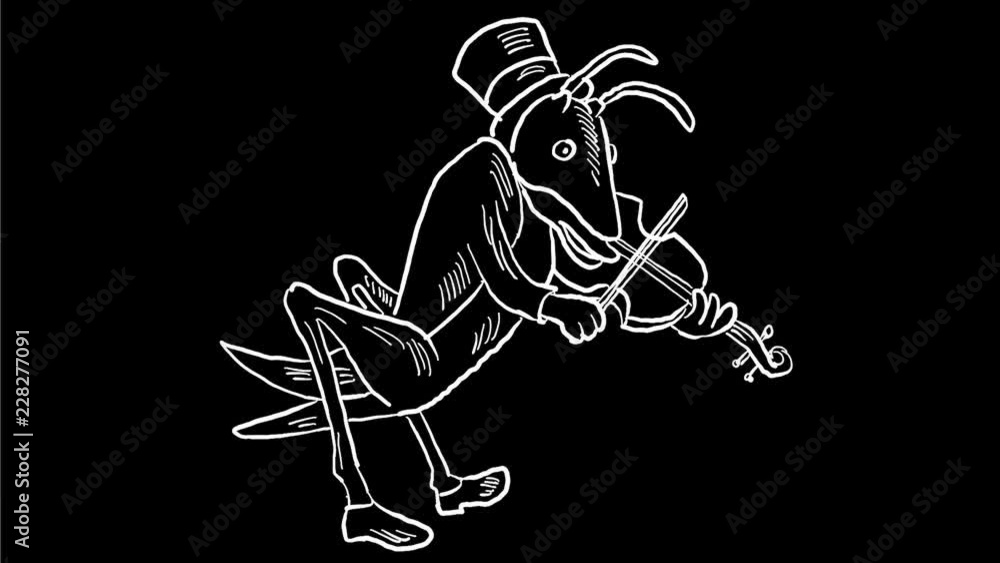 2d Animation motion graphics showing a drawing of a grasshopper fiddler ...