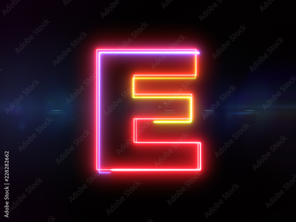 Letter E - colorful glowing outline alphabet symbol on blue lens flare ...