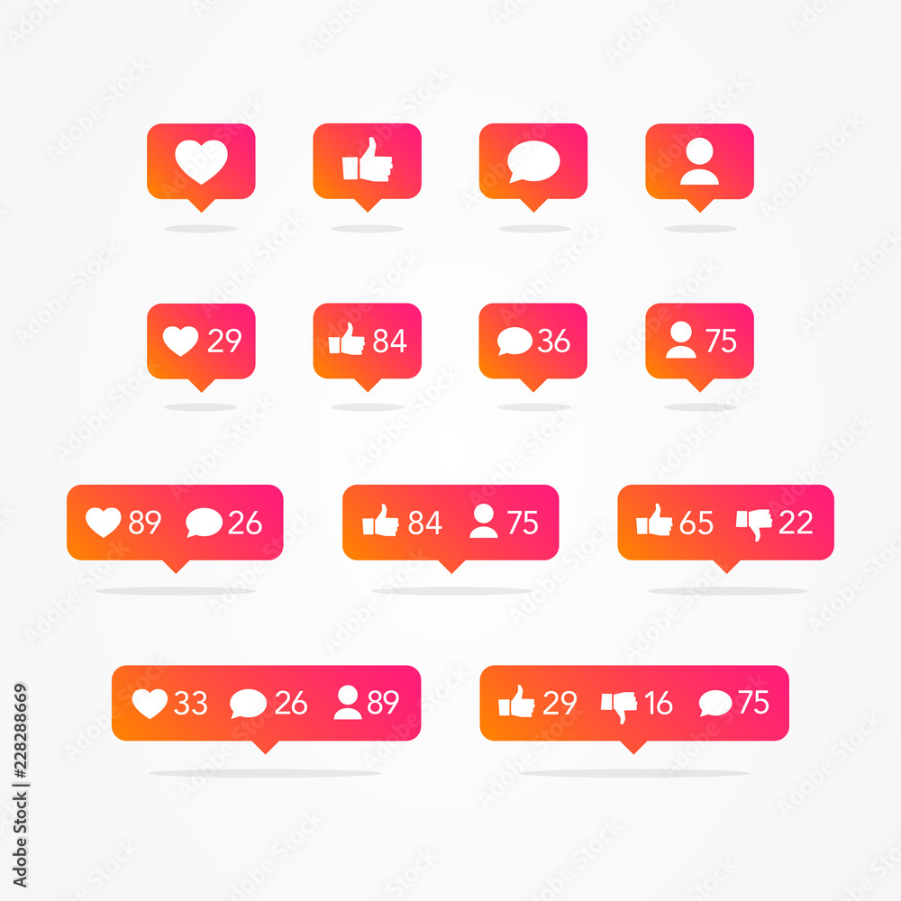 Vector Tooltip Speech Bubble Like, Unlike, Follower, Comment ...