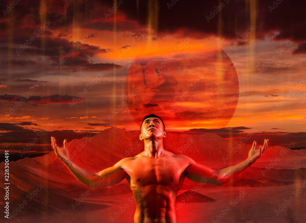 Solar rain. Evil forces and opens hell portal Stock Photo | Adobe Stock