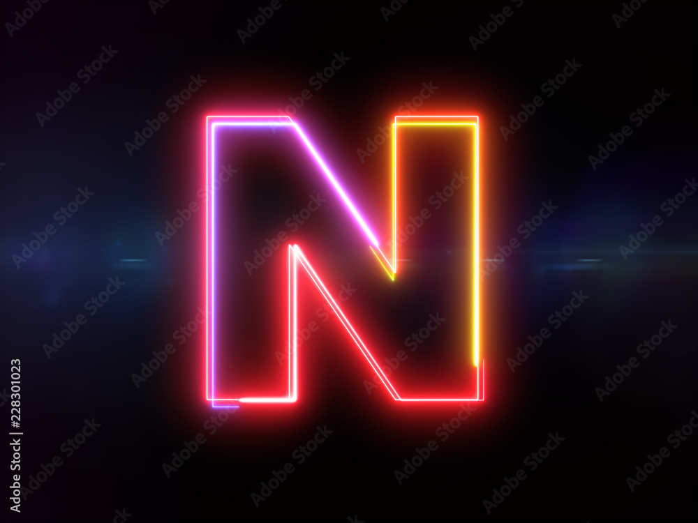 Letter N - colorful glowing outline alphabet symbol on blue lens flare ...