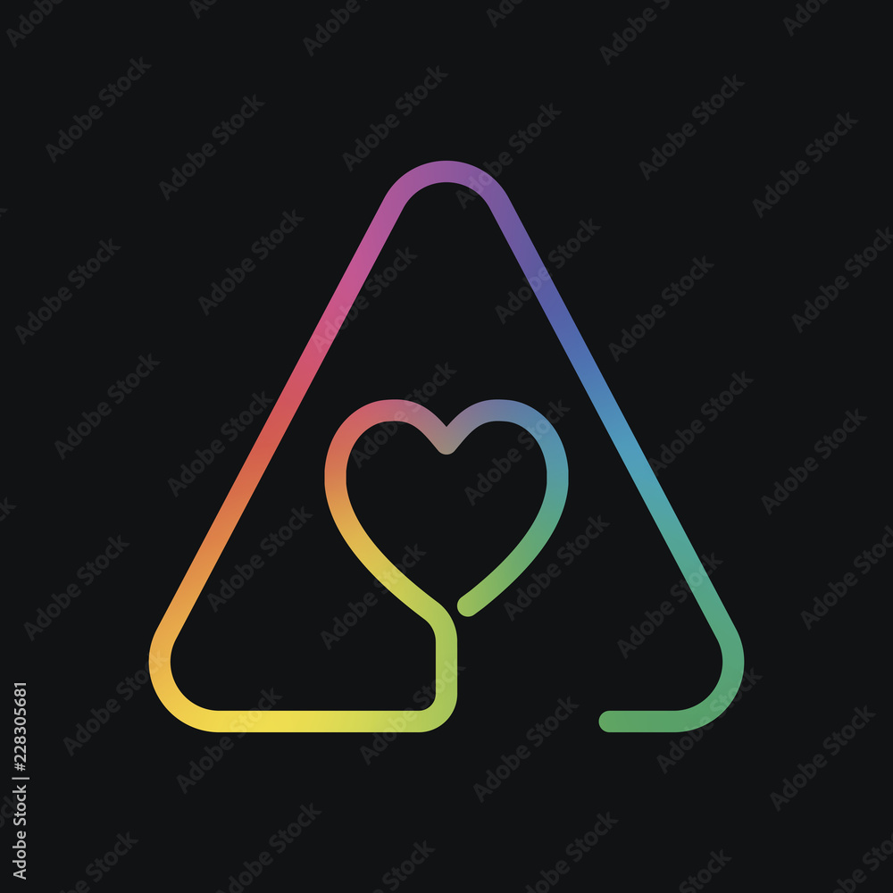 Heart in warning triangle. Linear icon with thin outline. One line ...