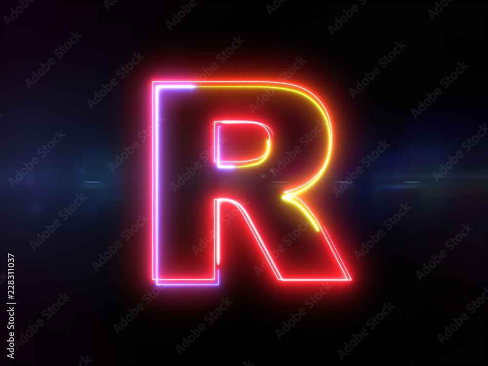 Letter R - colorful glowing outline alphabet symbol on blue lens flare ...
