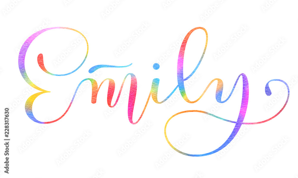 Girl's Name - Emily. Watercolor lettering isolated on white background ...