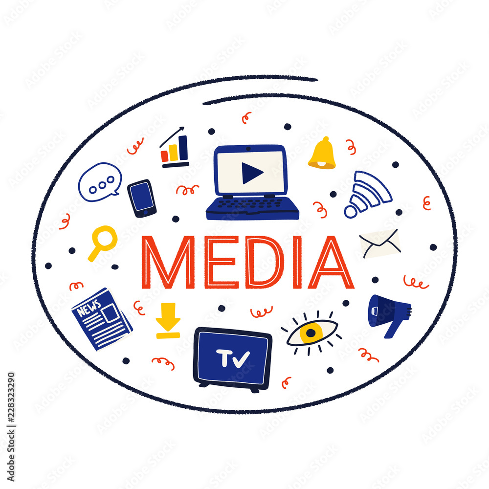 Media symbols in a circle. Hand drawn illustration in vector Stock ...