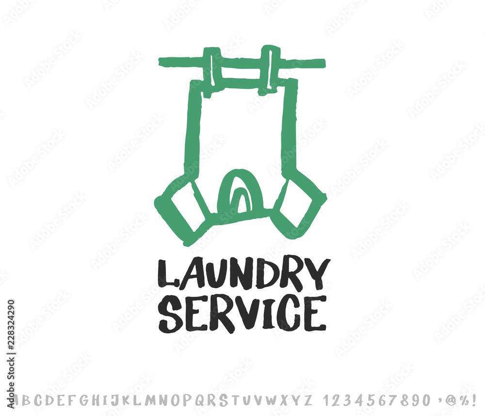 Laundry logo emblem and hand drawn typeface set isolated on white ...