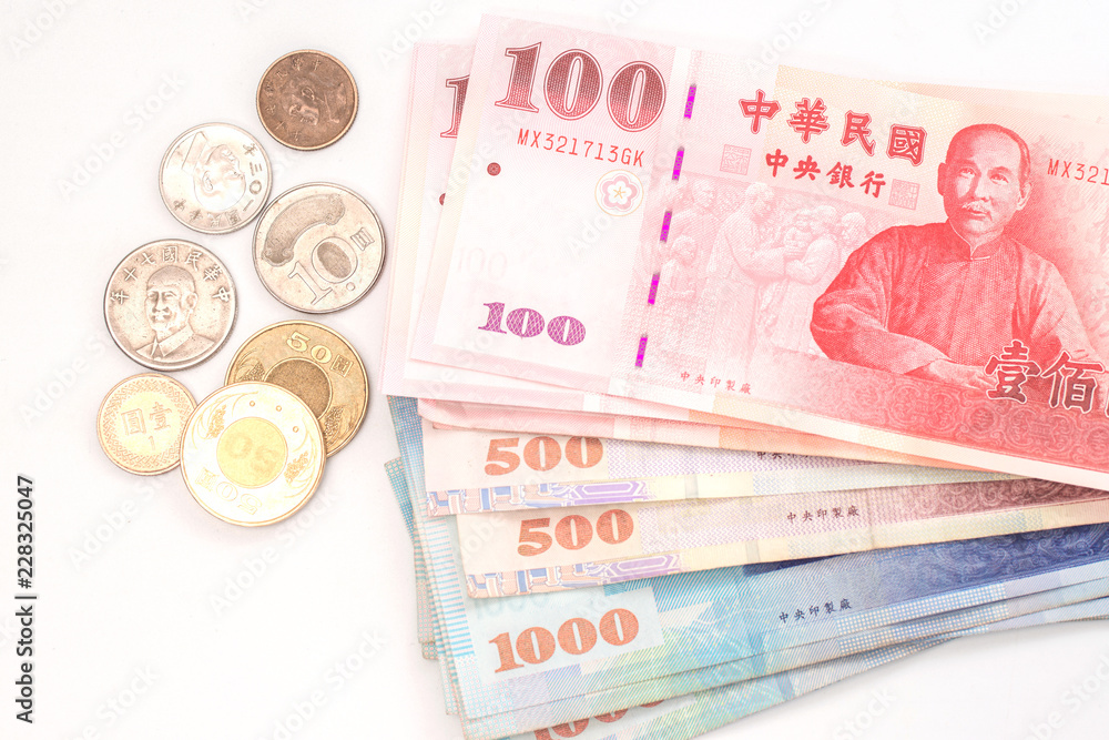 New Taiwan Dollar bill on white background Stock Photo | Adobe Stock