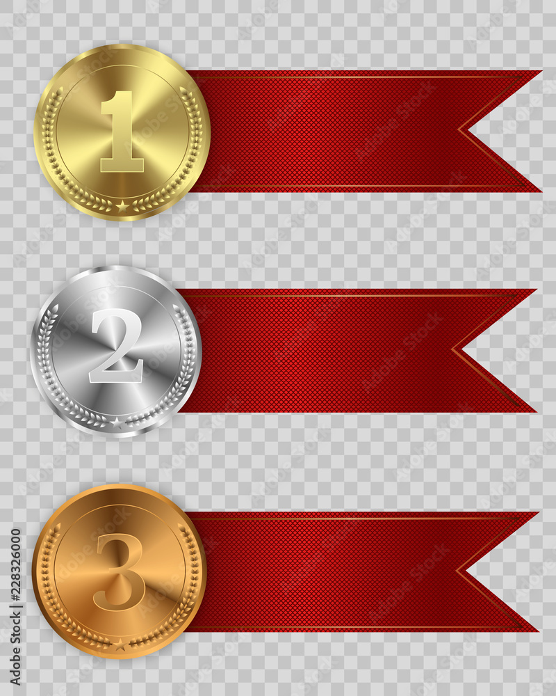 Set of gold, bronze and silver. Winner award competition, prize medal ...