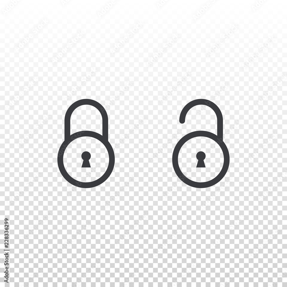 Lock and unlock icon isolated on transparent background. Outline ...