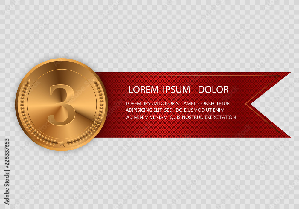 Champion medails with red ribbon. Banner. Winner award competition ...