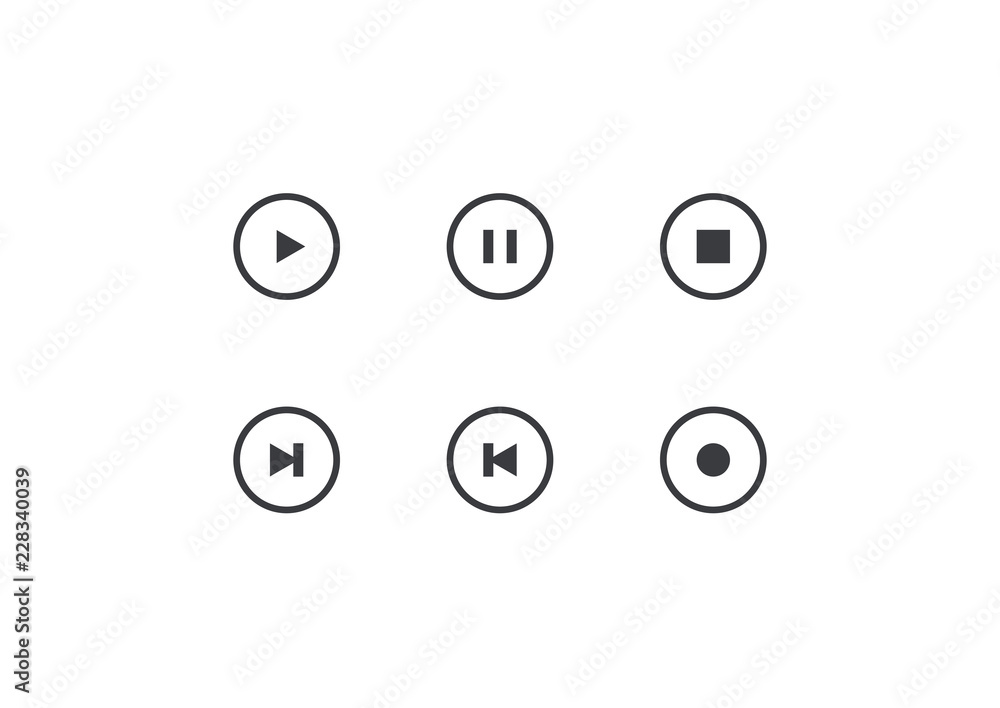 Set of vector player button. Outline element for design mobile app ...