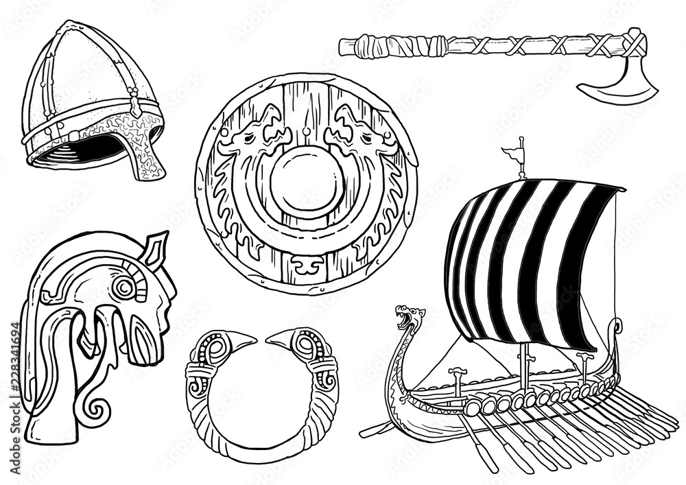 Viking artefacts drawings Stock Illustration | Adobe Stock