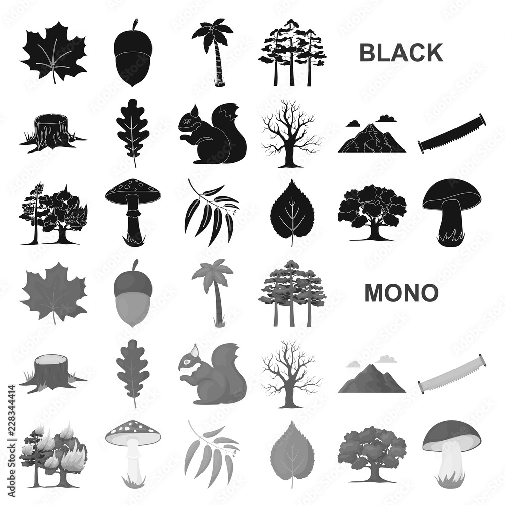 Forest and nature black icons in set collection for design. Forest life ...