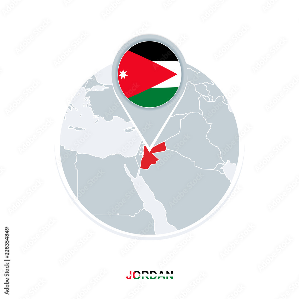 Jordan map and flag, vector map icon with highlighted Jordan Stock ...