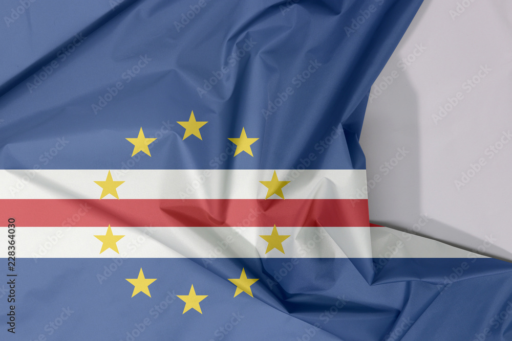 Cape Verde fabric flag crepe and crease with white space, blue white ...