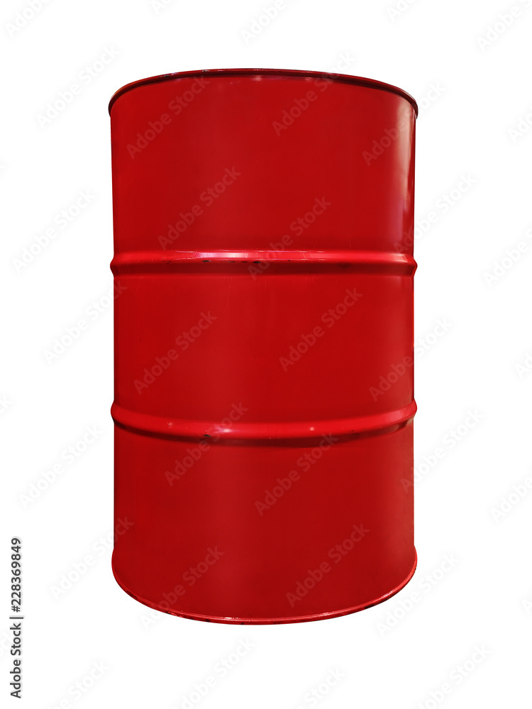Red color metal oil barrel, isolated on white background. Red metal oil ...