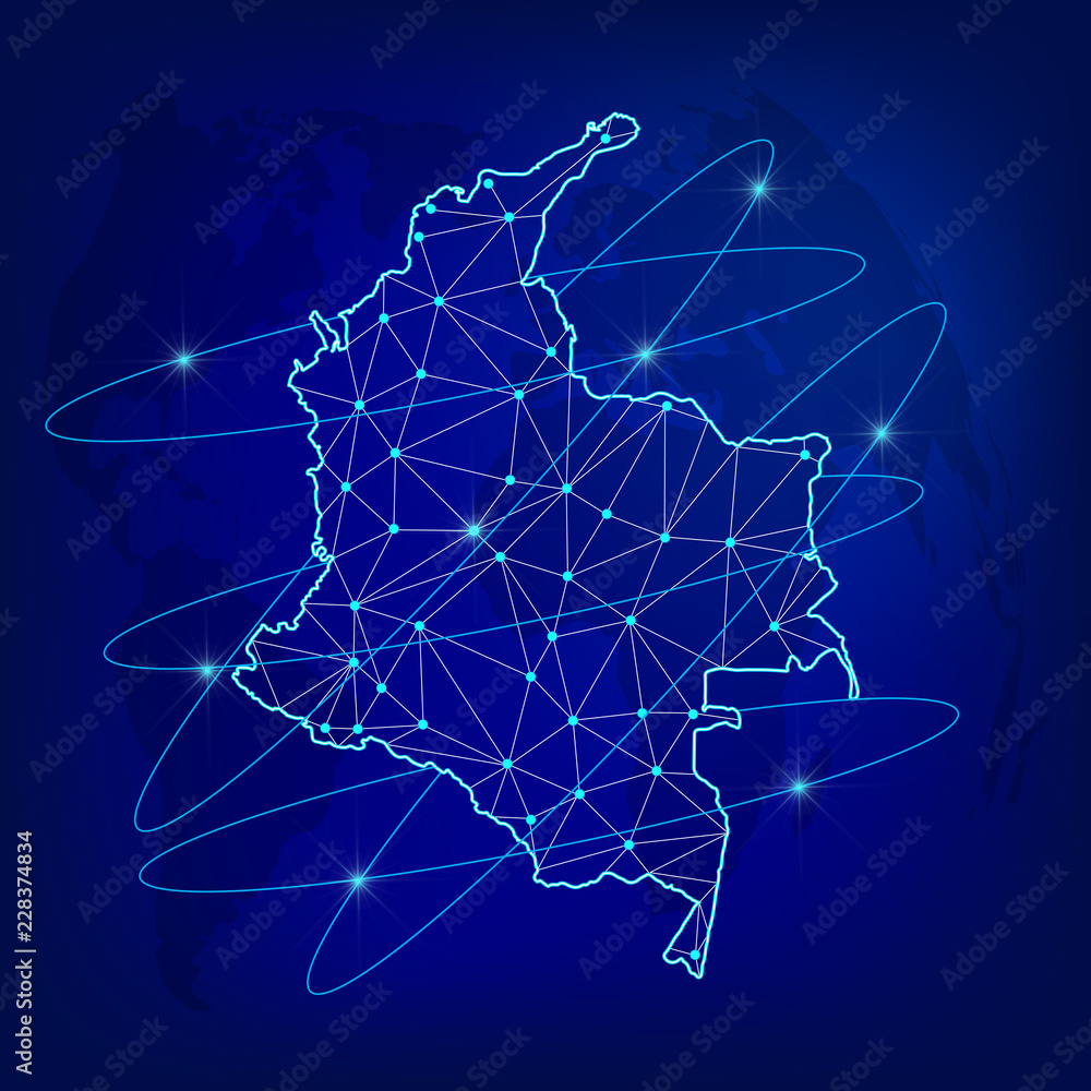 Global logistics network concept. Communications network map Colombia ...