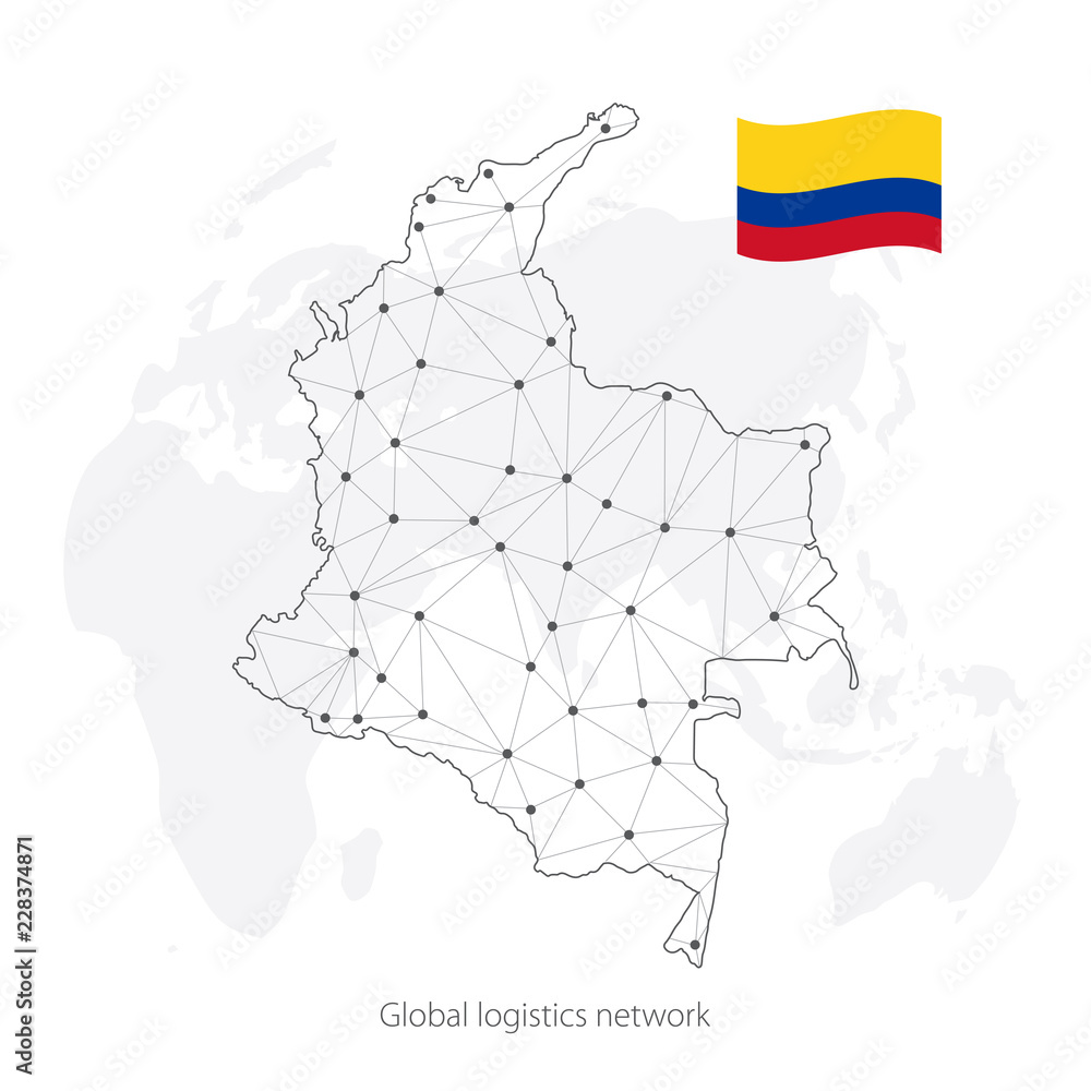 Global logistics network concept. Communications network map Colombia ...