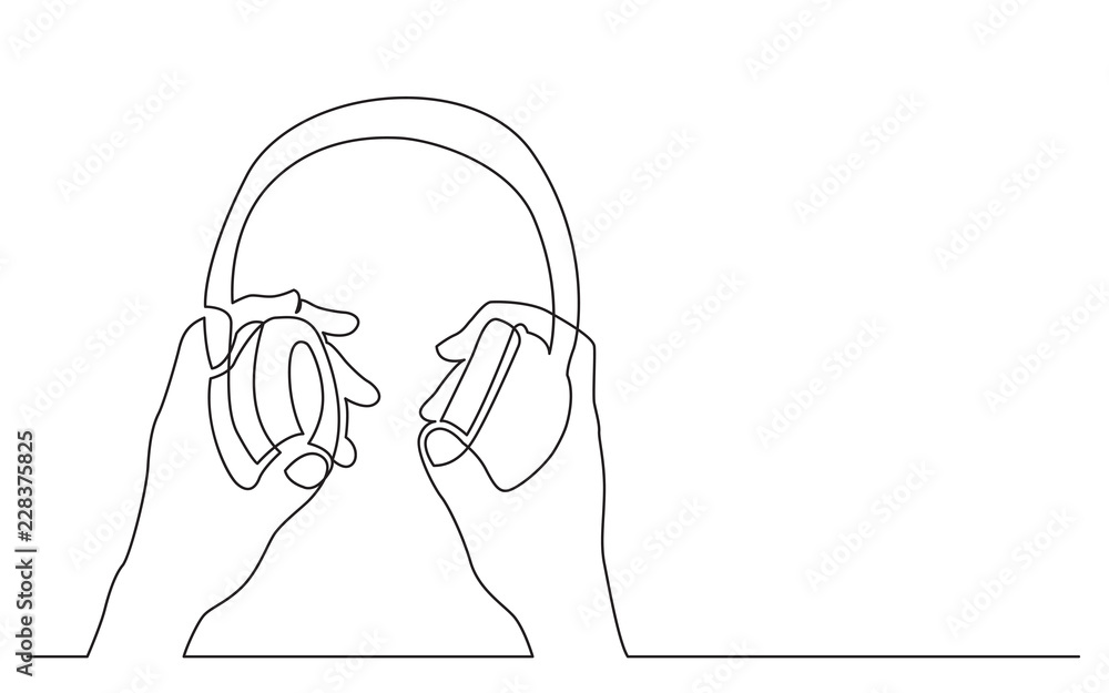 continuous line drawing of hands holding headphones Stock Vector ...
