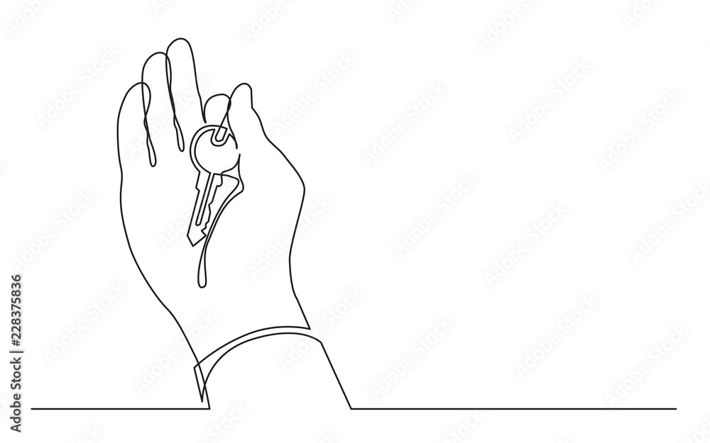 continuous line drawing of hand holding key Stock Vector | Adobe Stock