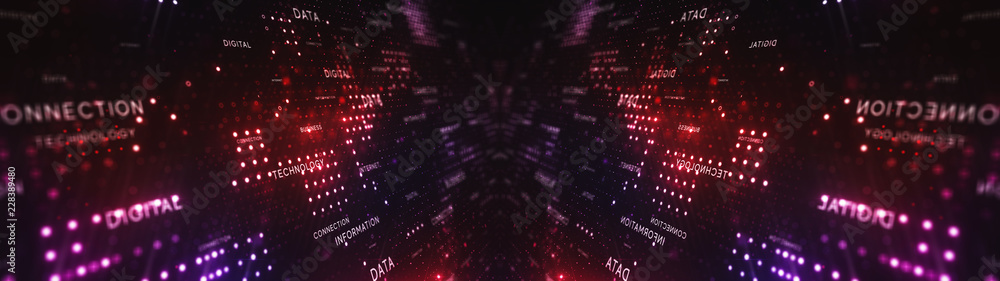 Digital structure of many glowing particles. Abstract technology ...