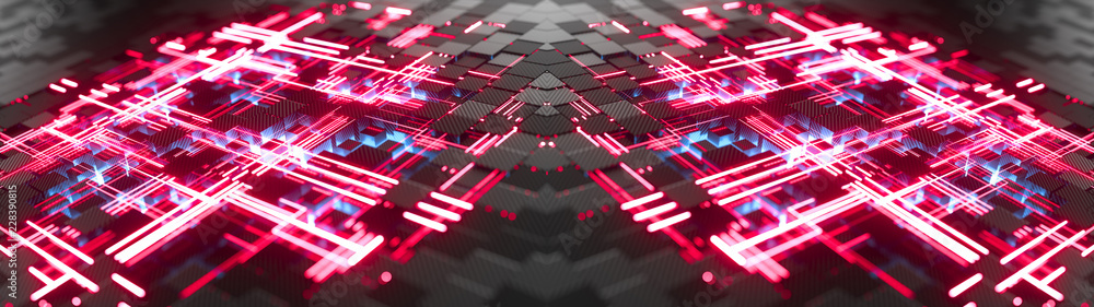 Abstract cubic geometric surface. Connection concept. Structure of lots ...