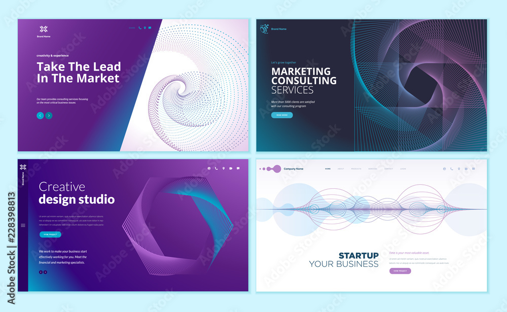 Set of web page design templates with abstract background for business ...