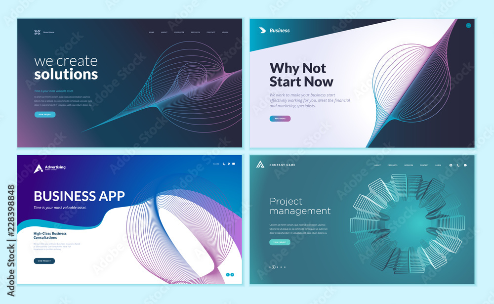 Set of web page design templates with abstract background for business ...