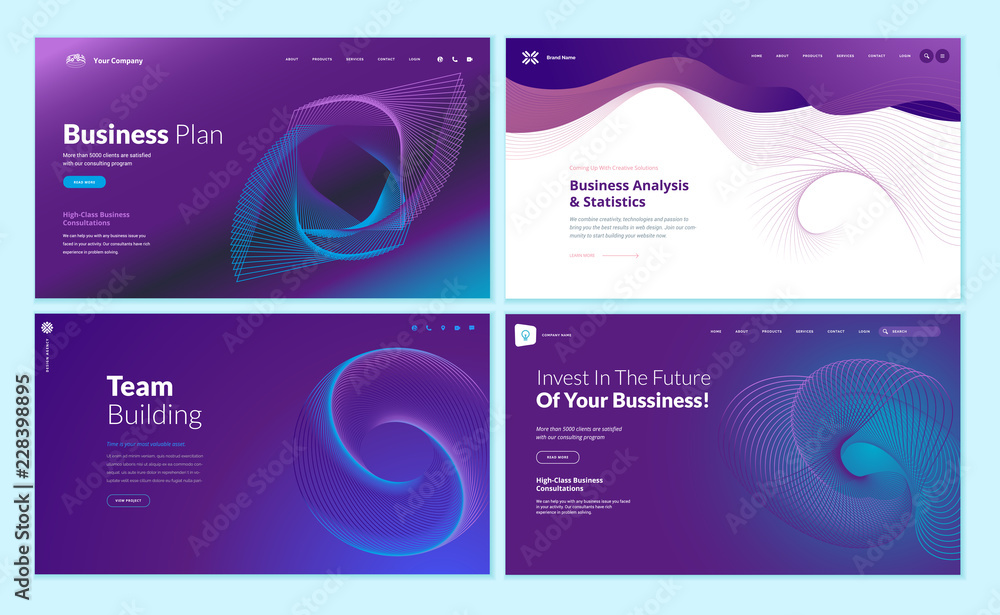 Set of web page design templates with abstract background for business ...