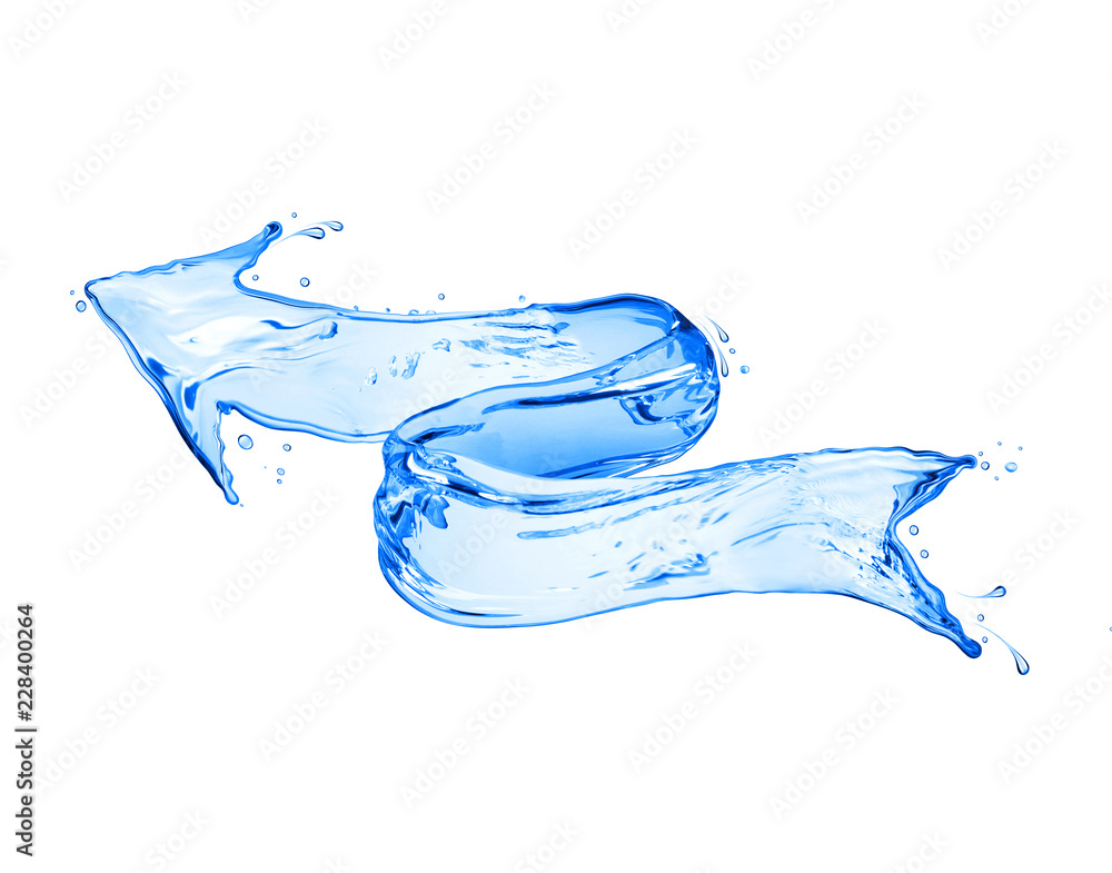 Stylized arrow made of water splashes, conceptual image isolated on a ...